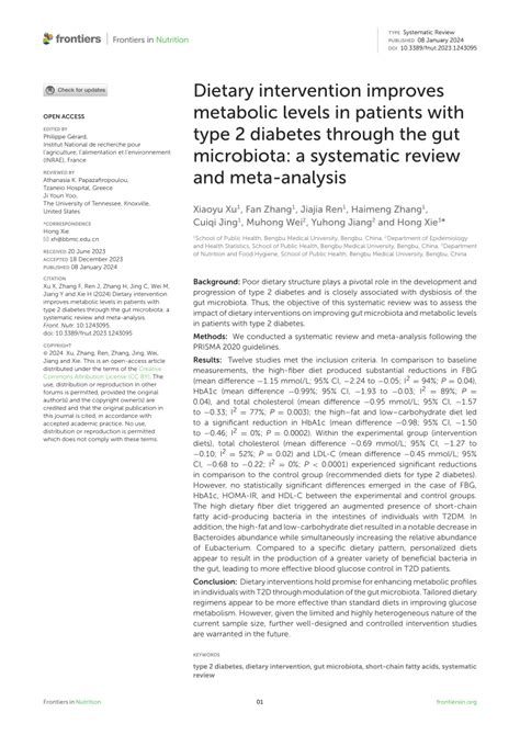 Pdf Dietary Intervention Improves Metabolic Levels In Patients With Type 2 Diabetes Through