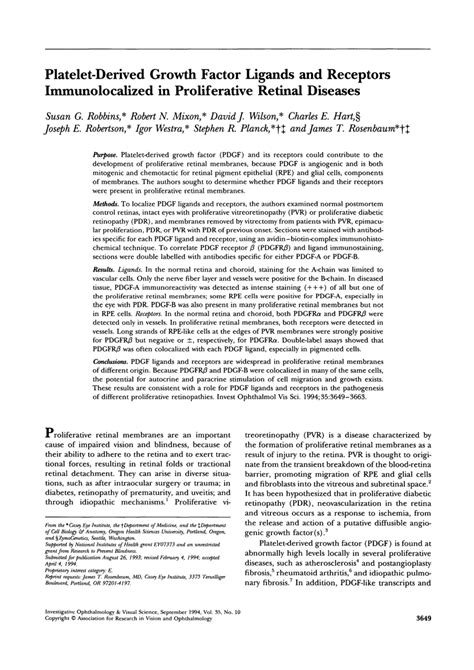 Pdf Platelet Derived Growth Factor Ligands And Receptors Immunolocalized In Proliferative