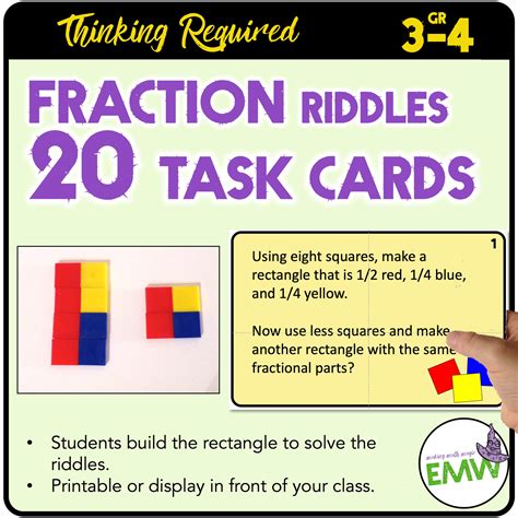 Fraction Task Cards Using Riddles To Build Fraction Arrays Common Core