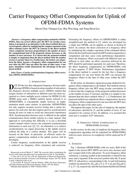 Pdf Carrier Frequency Offset Compensation For Uplink Of Ofdm Fdma Systems