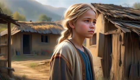 A Captivating Portrait Of A Blondehaired Girl In A Rustic Village