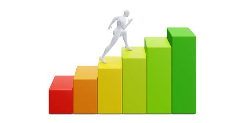 3d Man Figure With Colorful Statistic Growth Bar Grow Up Bussiness