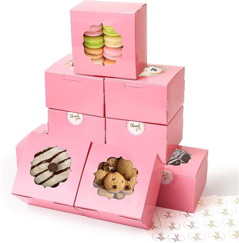 Shallive 4 Inch Small Cookie Boxes 25 Pcs Pink Bakery