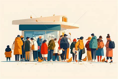 店铺前排队的人群插画图片下载 正版图片601231569 摄图网