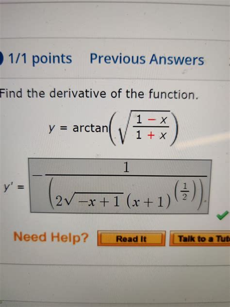 Solved 1 1 Points Previous Answers Find The Derivative Of