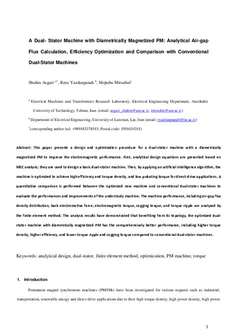 Pdf A Dual Stator Machine With Diametrically Magnetized Pm Analytical Air Gap Flux