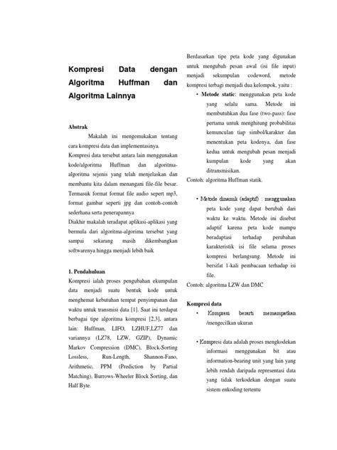 Pdf Kompresi Data Dengan Algoritma Huffman Dan Algoritma Lainnya