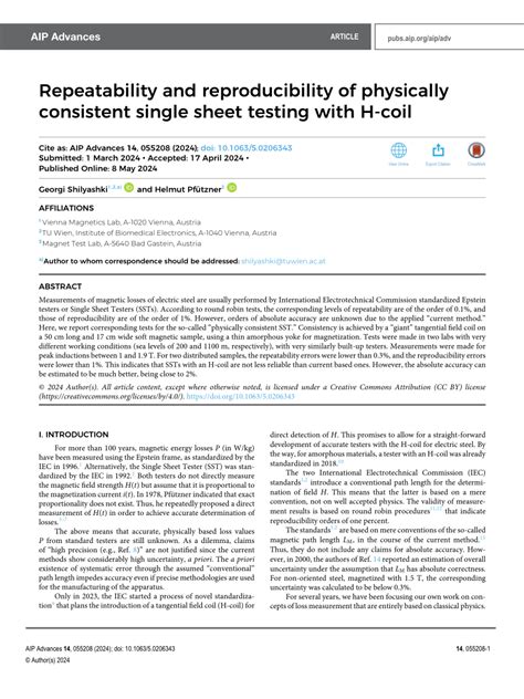 Pdf Repeatability And Reproducibility Of Physically Consistent Single Sheet Testing With H Coil