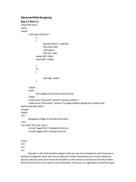 Advanced Web Designing Sop 1 To 6 Pdf Interactive Media Hypertext