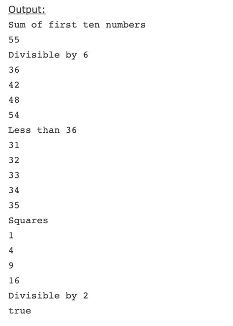 Solved Output Sum Of First Ten Numbers 55 Divisible By 6 36