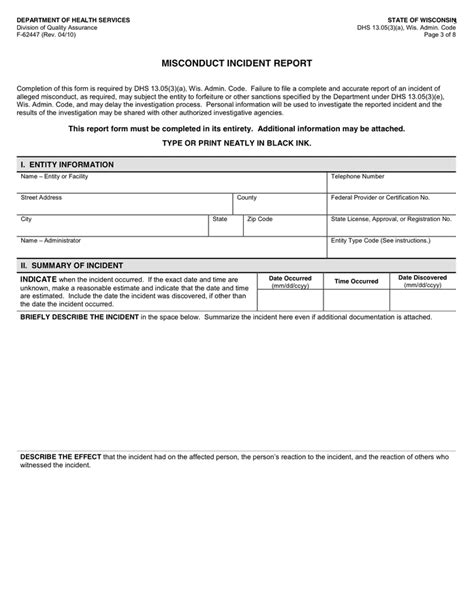 Misconduct Incident Report F In Word And Pdf Formats Page 3 Of 8