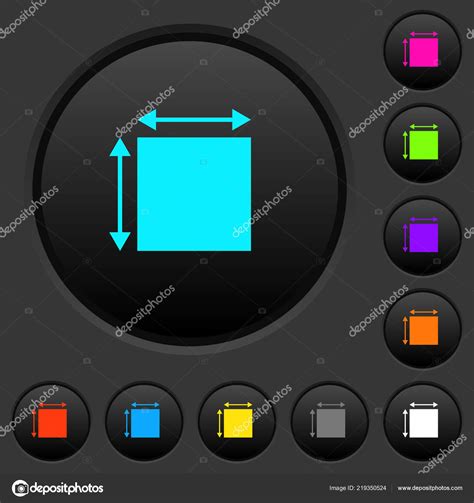 Elemet Dimensions Dark Push Buttons Vivid Color Icons Dark Grey Stock Vector Image By