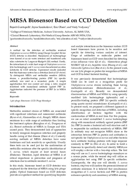 Pdf Mrsa Biosensor Based On Ccd Detection