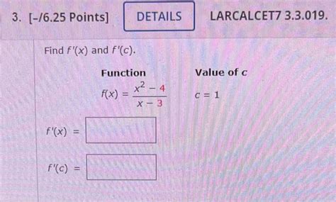 solved find f′ x and f′ c function value of c