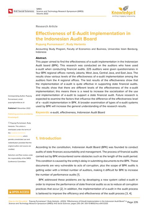Pdf Effectiveness Of E Audit Implementation In The Indonesian Audit Board