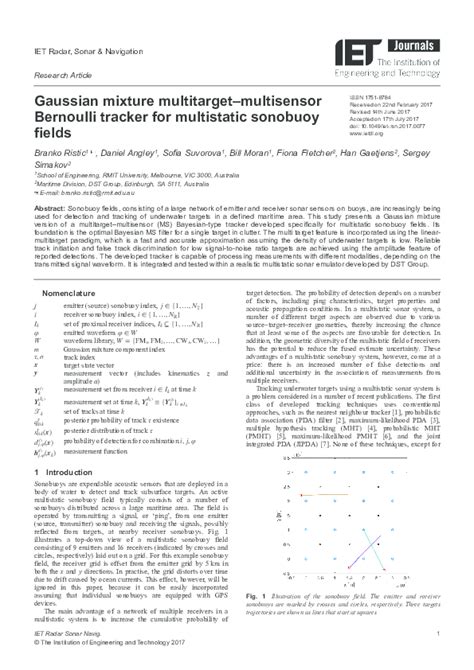 pdf gaussian mixture multitarget multisensor bernoulli tracker for