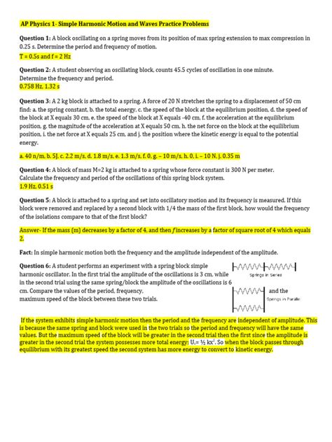 Unit 7 Shm Waves Practice Questions W Answers V3 Pdf Waves