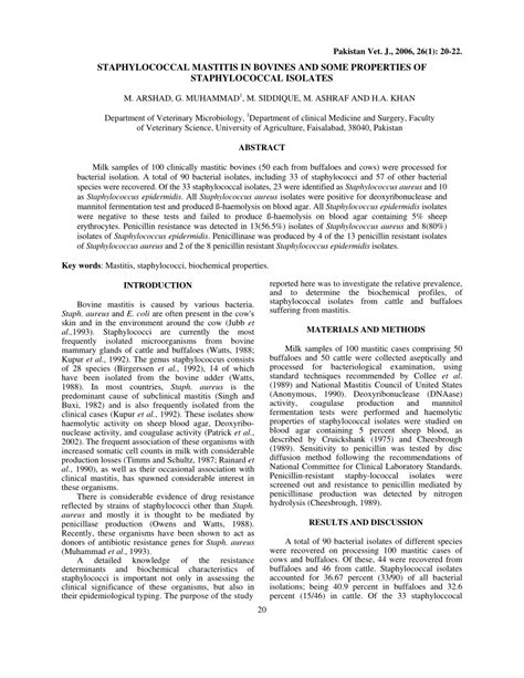 Pdf Staphylococcal Mastitis In Bovines And Some Properties Of Staphylococcal Isolates
