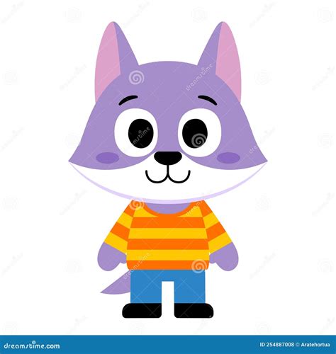 Isolated Happy Wolf Cartoon Kawaii Vector Stock Vector Illustration