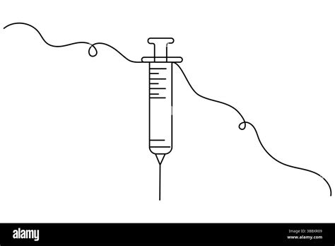 Vaccine And Syringe Continuous One Line Art Drawing And Vaccine Icon Simple Vector Illustration