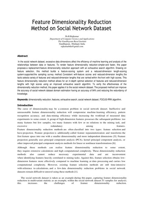 Pdf Feature Dimensionality Reduction Method On Social Network Dataset