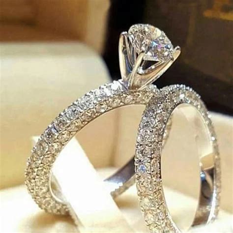 New 2pcsset Milangirl Trendy Crystal Ring Set Wedding Rings Women