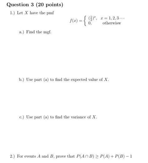 Solved Question Points Let X Have The Pmf F X Chegg Com