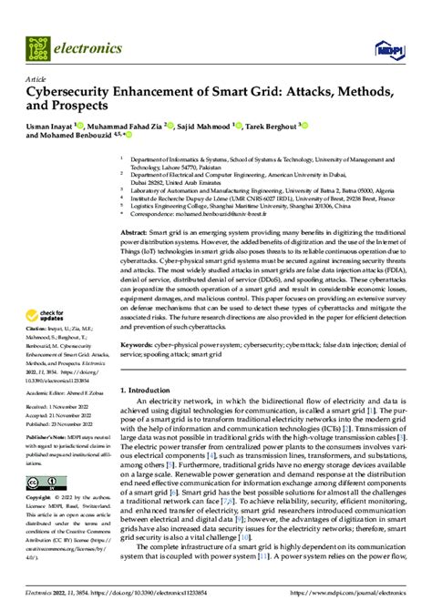 Pdf Cybersecurity Enhancement Of Smart Grid Attacks Methods And