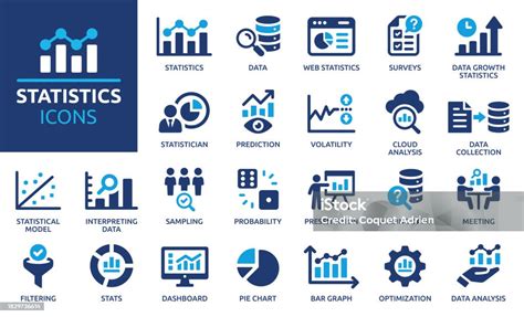 Statistics Icon Set Solid Icon Collection Vector Illustration Stock