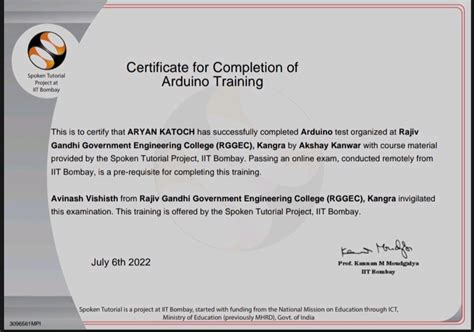 Aryan Katoch On Linkedin Certificate On Completing Arduino Training