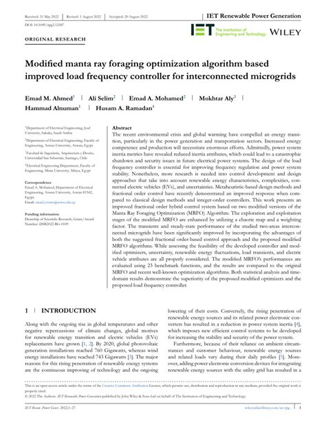 Pdf Modified Manta Ray Foraging Optimization Algorithm Based Improved