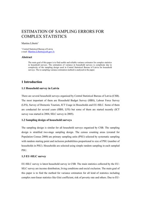 PDF Estimation Of Sampling Errors For Complex Statistics