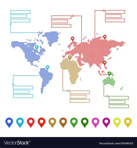 Dotted World Map With Pointer Marks And Text Vector Image