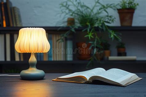 Book And Lamp On Table Perfect Setup For A Reading Area Stock Illustration Illustration Of