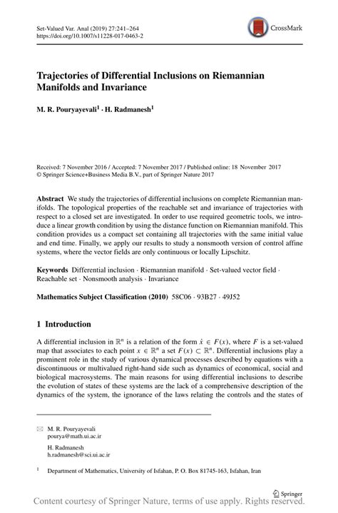 Trajectories Of Differential Inclusions On Riemannian Manifolds And
