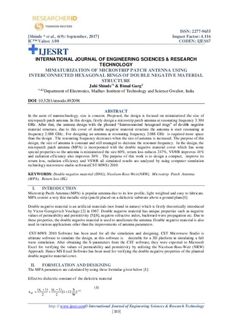 Pdf Miniaturization Of Microstrip Patch Antenna Using Interconnected