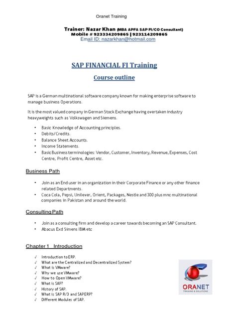 Sap Fico Course Outline 1 Pdf Accounts Payable Receipt