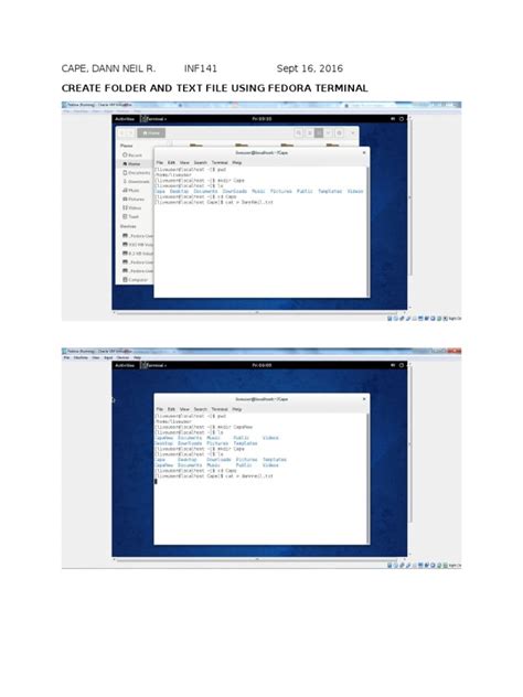 create folder and text file using fedora terminal cape dann neil r