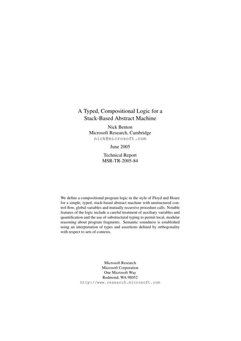 Pdf A Typed Compositional Logic For A Stack Based Abstract Machine