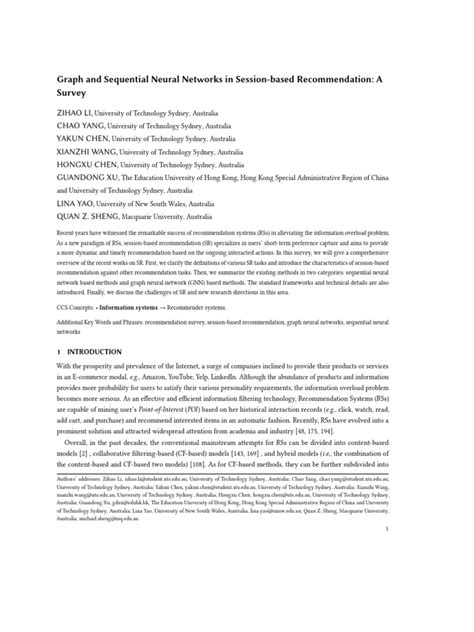 Graph And Sequential Neural Networks In Session Based Recommendation A Survey Pdf