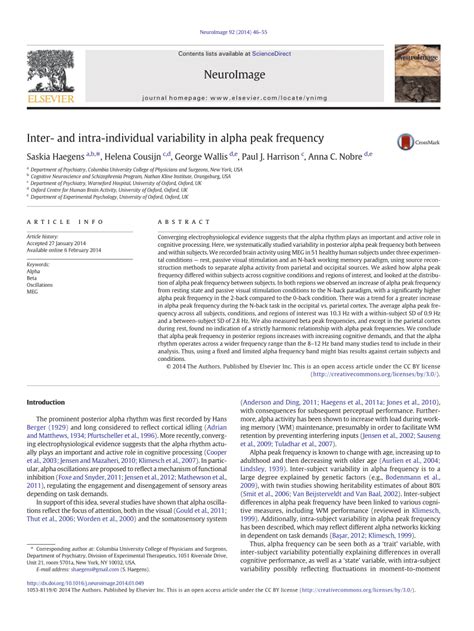 Pdf Inter And Intra Individual Variability In Alpha Peak Frequency