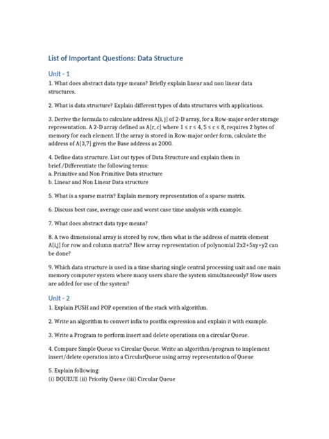Complete Data Structure Important Questions Pdf Algorithms And Data