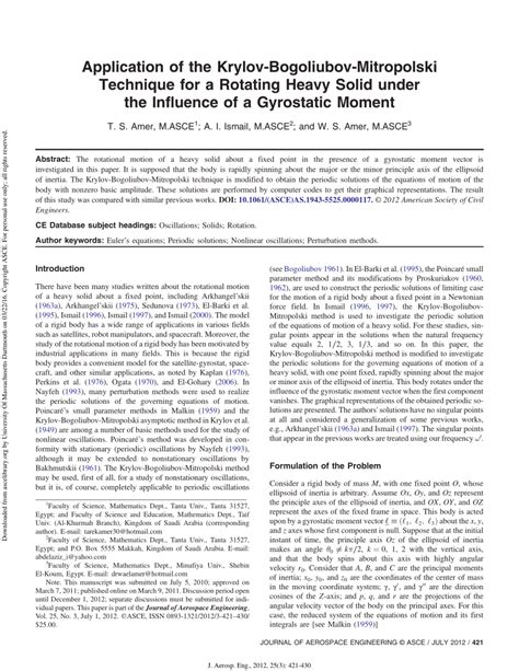 Pdf Application Of The Krylov Bogoliubov Mitropolski Technique For A Rotating Heavy Solid