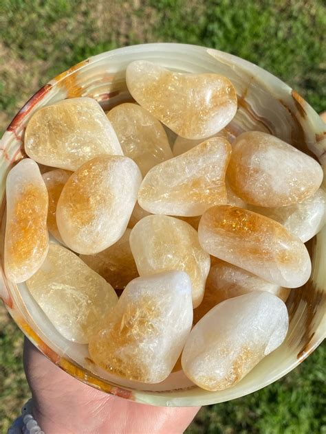 1 Citrine Tumbled Xl Stone Heat Treated Rainbow Filled Palm Stones