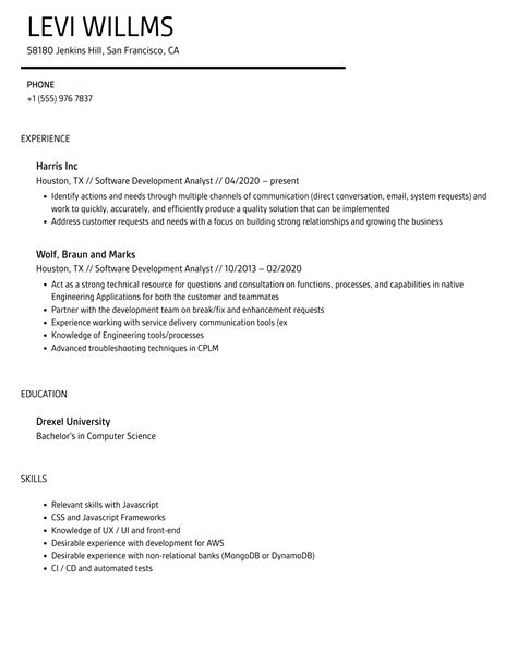 Software Development Analyst Resume Samples Velvet Jobs