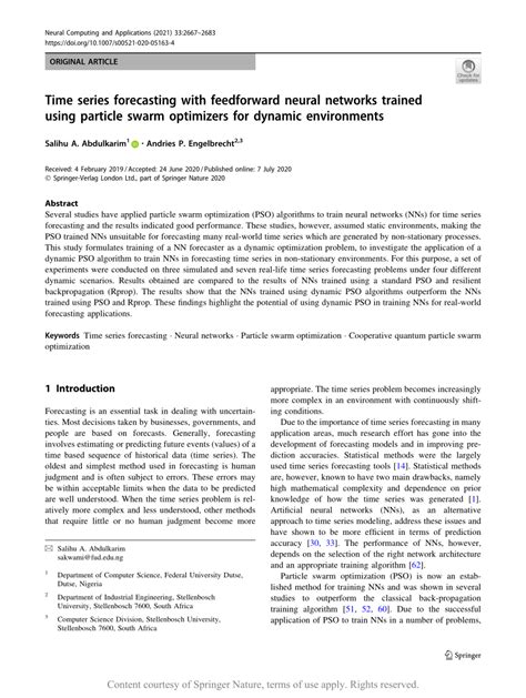 Time Series Forecasting With Feedforward Neural Networks Trained Using