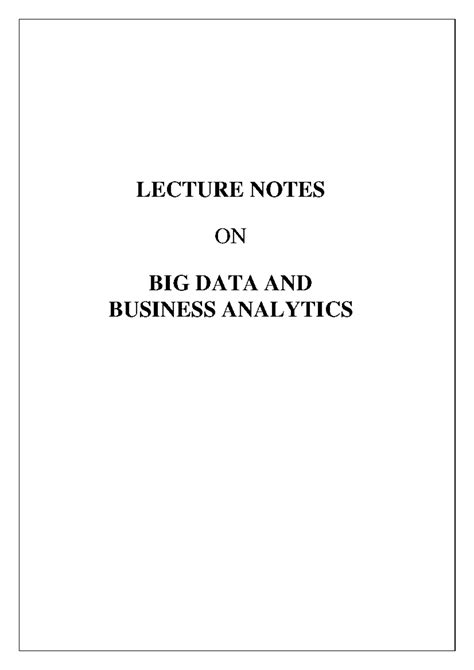 Lecture Notes On Big Data And Business Analytics Big Data Analytics