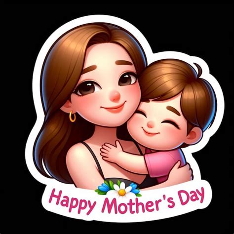 Premium Photo A Sticker Of Portrait Of A Happy Cute Baby Hugging Her Mother Happy Mothers