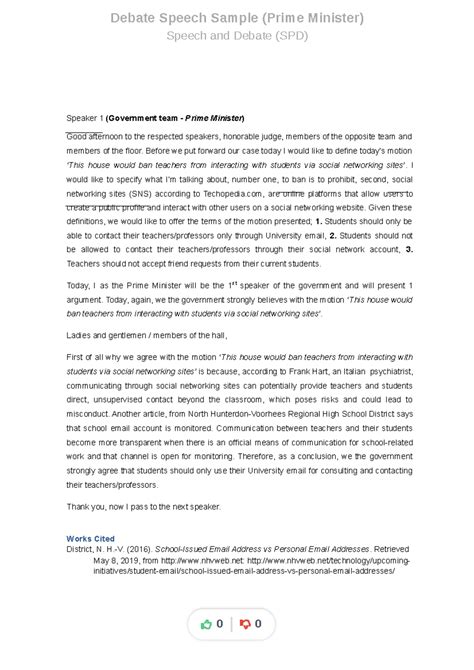 Debate Script Example Debate Speech Sample Prime Minister Speech And Debate Spd Speaker 1