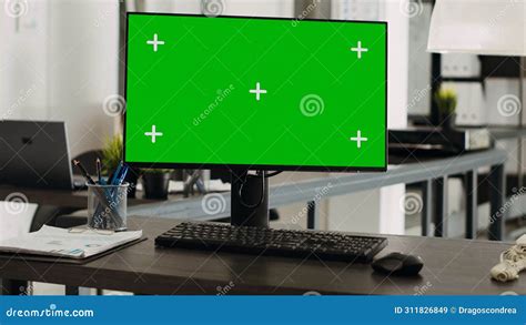 Workstation With Greenscreen Monitor Stock Image Image Of Employee